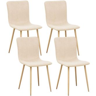 Furniture R FurnitureR Set von 4 gepolsterten Bettw&auml;sche Essst&uuml;hle, kleiner Seitenstuhl ohne Armlehnen f&uuml;r K&uuml;che, Esszimmer St&uuml;hle, Quadratmetall Basis, Walnuss