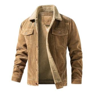 Generic Veste de camionneur en velours c&ocirc;tel&eacute; doubl&eacute; Sherpa avec boutons sur le devant et col en fourrure pour homme, kaki, XL