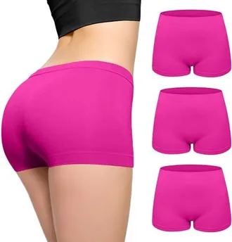 Love my Fashions Lot de 3 boxers taille haute en microfibre pour femme - Sans couture - Extensibles - Couverture compl&egrave;te, rose fluorescent, XL-XXL