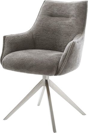 DELIFE Esszimmerstuhl Alja-Flex mit Armlehnen Kreuzgestell breit Edelstahl Boucl&eacute; Soft Schlamm 360&deg; drehbar Wippfunktion Taschenfederkern