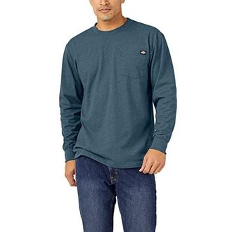 Dickies Mens Long Sleeve Heavyweight Crew Neck Work Utility T Shirt, Baltic Blue Single Dye Heather, XX-Large US