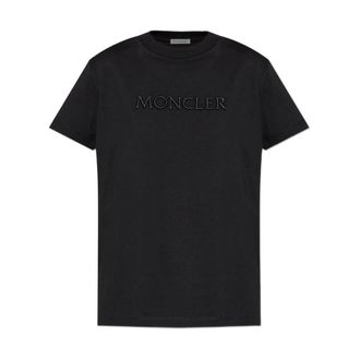 Moncler Logo-Stickerei T-Shirt - - Tops - Damen - Schwarzk - M
