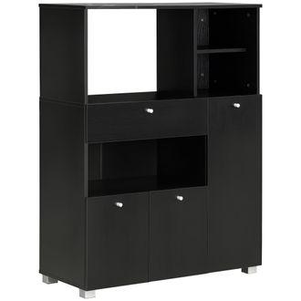 HOMCOM K&uuml;chenhelfer f&uuml;r Mikrowelle, mit Schublade, Regalen, 3 T&uuml;ren, 3 F&auml;cher, Kippschutz-Design, f&uuml;r Esszimmer, 90 x 40 x 120 cm, Schwarz