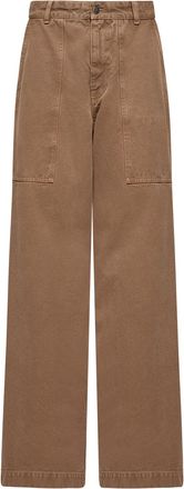 Moncler Moncler Leather Logo Cotton Ttousers, Women, Brown, Size: 38