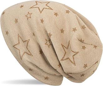 styleBREAKER Bonnet Beanie Chaud tricot&eacute; avec imprim&eacute; &eacute;toile m&eacute;tallique, Doublure int&eacute;rieure en Polaire, Bonnet Beanie, Femme 04024125, Couleur:Beige