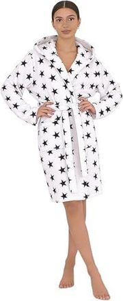 Brandsseller Peignoir Femme avec Capuche L/XL - Doux et L&eacute;ger en Microfibre avec Motif &Eacute;toiles - Certifi&eacute; Oeko-Tex - Id&eacute;al Maison, Spa ou Sauna - Blanc/Gris