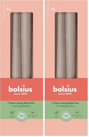 Bolsius Bolsius Glatte Spitzkerzen - Light Taupe - Set 4 St&uuml;ck im Karton - 24,5 cm - Dekorative Haushaltkerzen - Brenndauer 7 Stunden - Unparf&uuml;mierte - Nat&uuml;rl