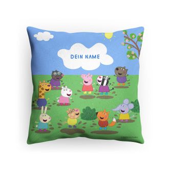 Picanova Peppa Wutz Kissen mit Name - Weiches Plüsch Dekokissen mit Füllung - Personalisiertes Peppa Wutz Kopfkissen für Kinder - Individuell Geschenk für Kind