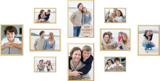 Wackadoo Bilderrahmen 10er Set gold personalisiertes Geschenk Fotodruck, Bilderwand, Hochzeitstag Familienfotos Poster mit Wunschmotiv, eigenes Foto picture fr