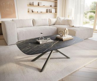 DELIFE Couchtisch Edge Boot 120x70 cm Keramik Laminam Noir Desir Braun Sarity Metall Effektfinish Titan, Couchtische