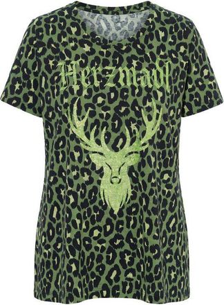 Ulla Popken T-Shirt T-Shirt Leomuster Hirsch Rundhals Halbarm