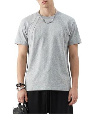 Generic T-shirt d&eacute;contract&eacute; &agrave; manches courtes pour homme - T-shirt basique respirant en coton m&eacute;lang&eacute; - T-shirt d&eacute;t&eacute; d&eacute;contract&eacute; et &eacute;l&eacute;gant, gris, XXL