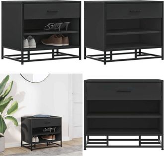 vidaXL Schuhbank Schwarz 60x40x53,5 cm Holzwerkstoff und Metall - Vidaxl