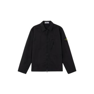 Stone Island Schwarze Baumwollhemdjacke mit Rei&szlig;verschluss - - Jackets - Herren - Schwarzk - XL