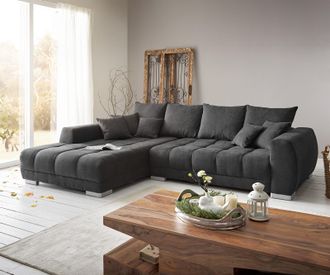 DELIFE Ecksofa Josea 300x220 cm Mikrofaser Schwarz Recamiere links, Ecksofas