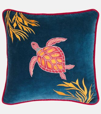 Les-Ottomans Coussin Tropical brodé en velours de coton