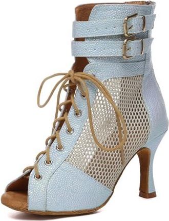 Minitoo Chaussures de danse sexy pour femme - Bottines de danse ouvertes pour soir&eacute;e ou bal de fin dann&eacute;e, L615 Bleu 8 Talon 5 cm, 36 EU