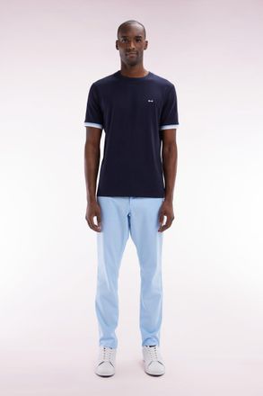 Eden Park Pantalon Chino Sans Plis En Coton Stretch Bleu Clair Coupe Droite