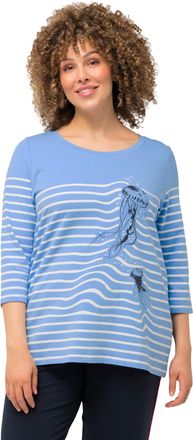 Ulla Popken Damen, 3/4 Arm, Qualle T-Shirt, Blau, 46-48