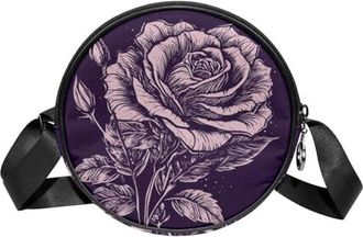 Generic Circle Sac &agrave; bandouli&egrave;re pour femme, violet et noir, petit sac &agrave; bandouli&egrave;re avec fermeture &eacute;clair, bretelles r&eacute;glables, sac &agrave; main rond d&eacute;contract&eacute; p