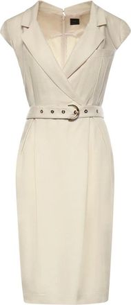 Pinko Pinko, Femme, Robes, Beige, Taille: 40 FR Robe Midi Portefeuille avec Ceinture