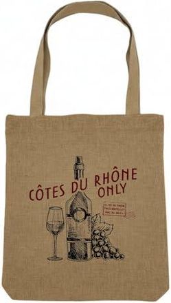 Fabulous Sac Shopping Tote Bag Aspect Lin - C&ocirc;tes du Rh&ocirc;ne Only Vin Bouteille France - Sac de Courses Toile Epaisse 360g Beige Naturel Cabas Port&eacute; Epaule Solid