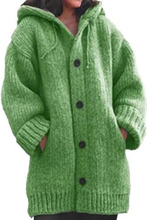 Generic Cardigan boutonné pour femme tendance 2025 ouvert sur le devant surdimensionné long tendance manteaux chauds tenues, Vert, 4XL