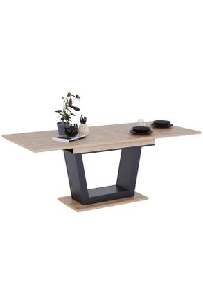 home24 Ausziehtisch, Schwarz, Eiche Artisan, Holzwerkstoff, rechteckig, eckig, Bodenplatte, 90x77.3x160-200 cm, ausziehbar, Esszimmer, Tische, Esstische, Ess