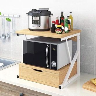 Generic &Eacute;tag&egrave;re &agrave; Micro-Ondes en Bois &agrave; 2 Niveaux avec tiroir, Support de Four, Organisateur de Rangement de comptoir, Grille-Pain de Cuisine Robuste for impr