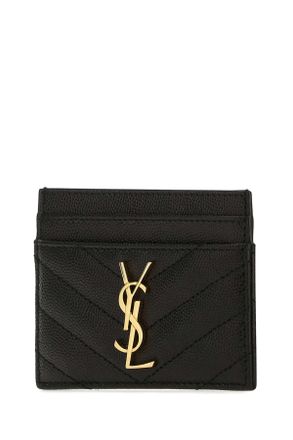 Saint Laurent Womens Black Leather Card Holder 1000 Portafogli Wallet
