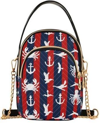 Mnsruu Petit sac &agrave; bandouli&egrave;re en cuir ray&eacute; avec ancre de crabe pour femme