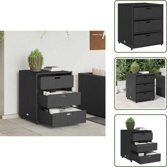 vidaXL The Living Store - Gartenschrank Schwarz 55x59x69 cm Poly Rattan - Outdoor-Schrank - Gartenschrank - Stauraum - Gartenorganisation - Polyrattan