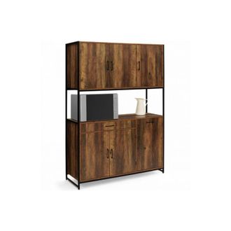 IDMarket Küchenbüfett 120 cm hawkins Schrank mit 6 Türen aus dunklem Holz Industriedesign + Schublade