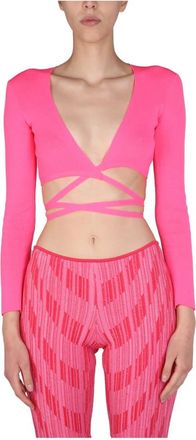 Msgm Msgm, Femme, Tops, Rose, Taille: 36 FR Scaldacuore Incrociato Manica Lunga