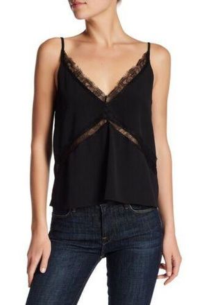Walter Baker Black Eyelash Walker Lace Trim Cami Top Size S