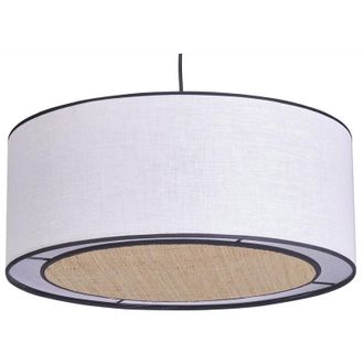 Miliboo Suspension cylindrique en lin blanc et rabane naturelle D50 cm TRAVES