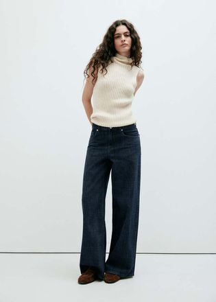 Mango Jean large &agrave; jambes larges &agrave; carreaux bleu - Femme - 32 - MANGO