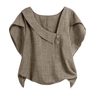 Generic Haut en coton pour femme - Coupe ample - Haut &agrave; manches courtes et col enveloppant - Coupe d&eacute;contract&eacute;e - L&eacute;ger - Coupe classique - Chemisier d&eacute;t&eacute; esq