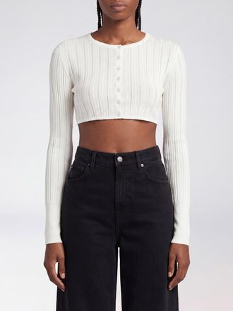 Alaia Cardigan court en viscose m&eacute;lang&eacute;e avec col rond et boutons