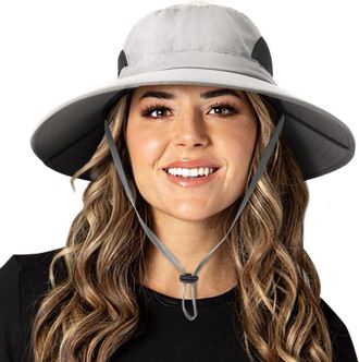 Dreshow Damen Sonnenhut UV Schutz Hut Faltbar Mesh Breite Krempe Angeln Pferdeschwanz Sommerh&uuml;te Strand Eimer H&uuml;te