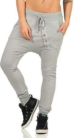 Malito more than fashion Malito Femme Boyfriend Pantalon Bouton Classic Baggy Harem Aladin Yoga 8023 (Gris Clair)