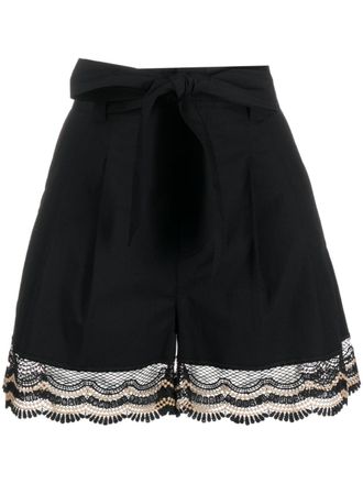 Twin-Set short bord&eacute; de dentelle &agrave; coupe ample - Noir