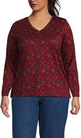 Lands End Supima Langarm-Shirt mit V-Ausschnitt, Damen, Größe:56-58 plus, Rot, Baumwolle, by Lands End