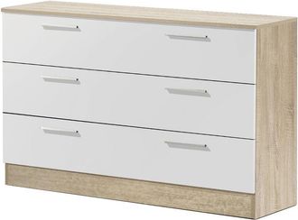 PEGANE Commode / meuble de rangement de 3 tiroirs coloris Chêne Cambrian / Blanc - longueur 100 x profondeur 35 x hauteur 69 cm Pegane