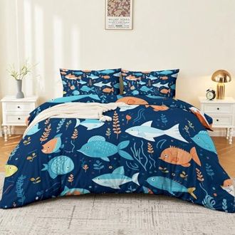 Generic Housse de Couette 140 x 200 cm Automne Jour de Thanksgiving Parure de Lit Enfant, Poissons des Fonds Marins Algues r&eacute;versible Literie Fermeture &Eacute;clair