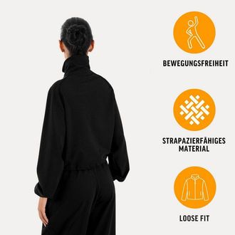 Smilodox Outdoorjacke Ylena, Fitnessjacke Damen, Loose Fit Trainingsjacke, Cropped, Gym Stehkragen mit Zipper, Kordelzug-Saum, Homewear, Yoga