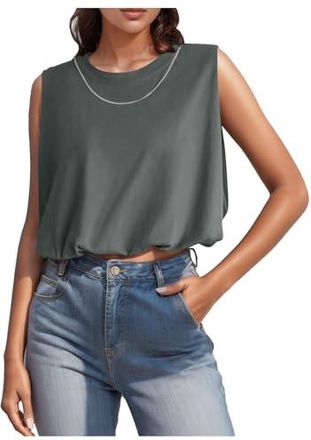 Generic Hauts courts d&eacute;t&eacute; tendance pour femmes 2025 d&eacute;contract&eacute;s et mignons &agrave; coupe ample pour sortir, sans manches, contr&ocirc;le du ventre, demi-chemises printem