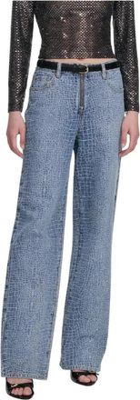 Self Portrait Femme, Jeans, Bleu, Taille: W25 Jean Droit Effet Croco