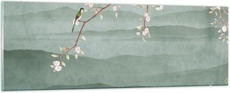 Arttor Panorama Bilder auf Glas Pastell Vögel Blumen Glasbild 90x30cm Wandbilder Dekoration Wohnzimmer Schlafzimmer Küche Klein Wanddeko Bild im Glas Wand Ku