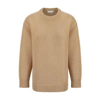 Chlo&eacute; Monochromer Kaschmirpullover mit geripptem Rundhalsausschnitt - - Knitwear - Damen - Beige - M